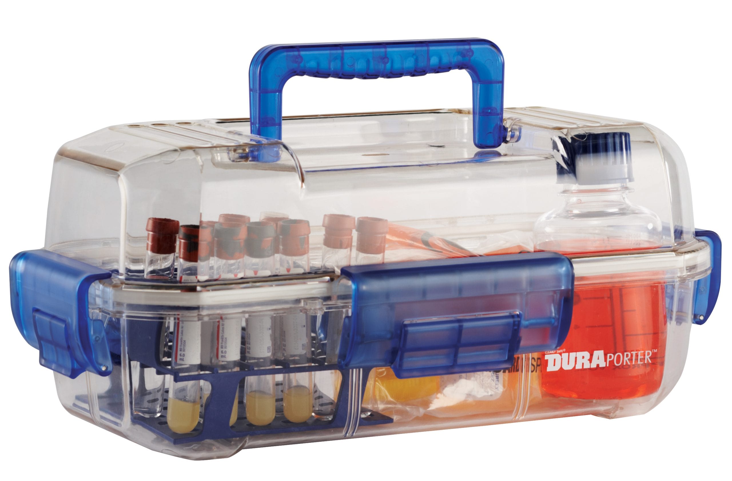 DuraPorter® Sample or Specimen Transport Container, Clear/Blue ...